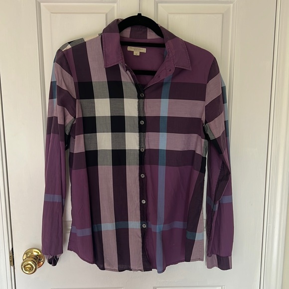 Burberry | Tops | Burberry Signature Check Shirt In Purple | Poshmark